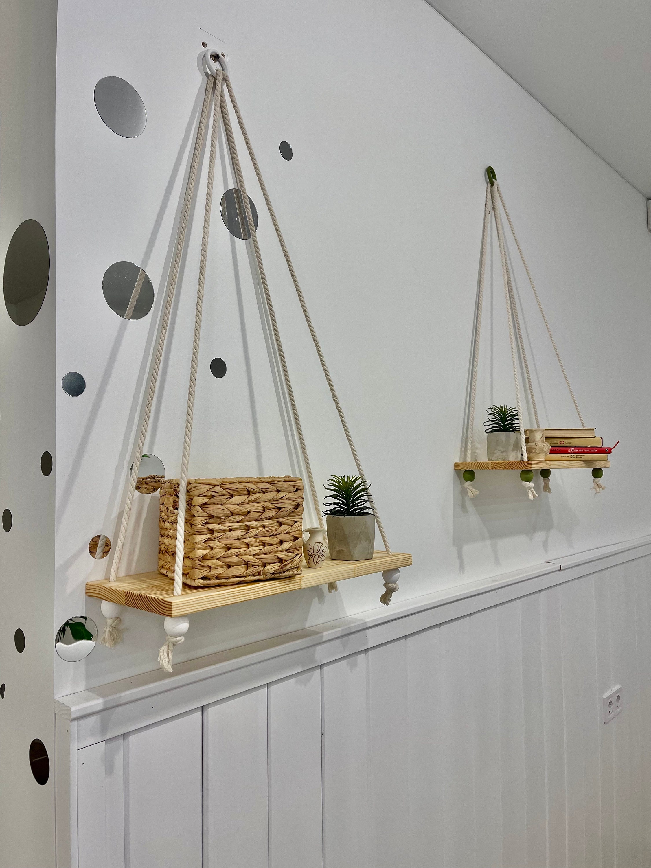 Rope Shelf, Wall Shelf, Floating Shelf for Plants and Books, Rope ...