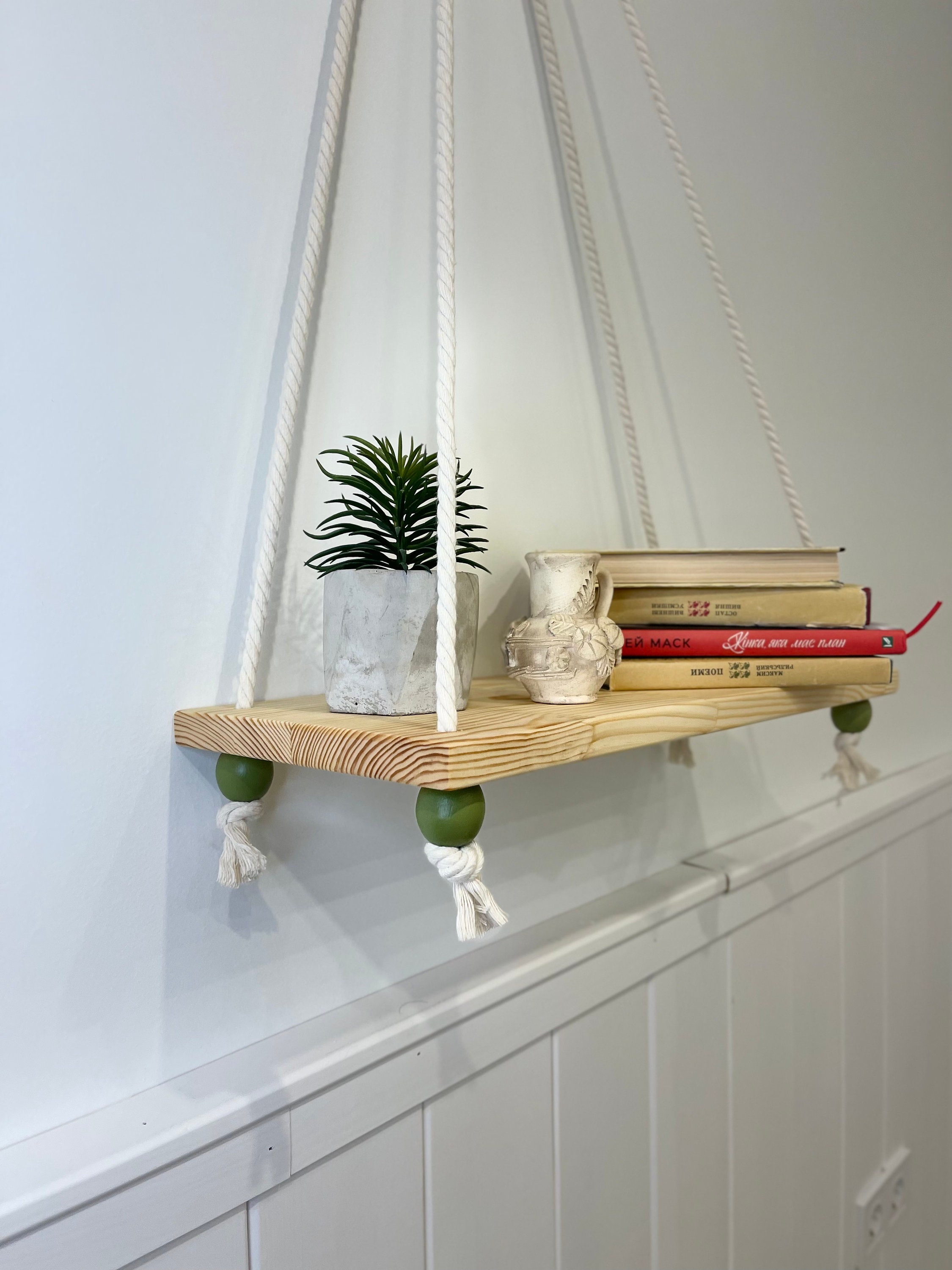 Rope Shelf, Wall Shelf, Floating Shelf for Plants and Books, Rope ...