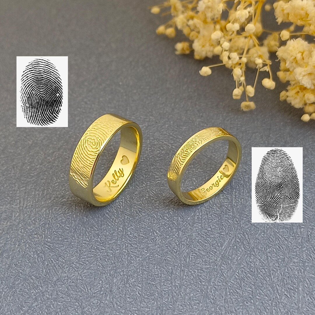 Couple Fingerprint Rings • Couple Rings • Engraved Rings • Anniversary ...