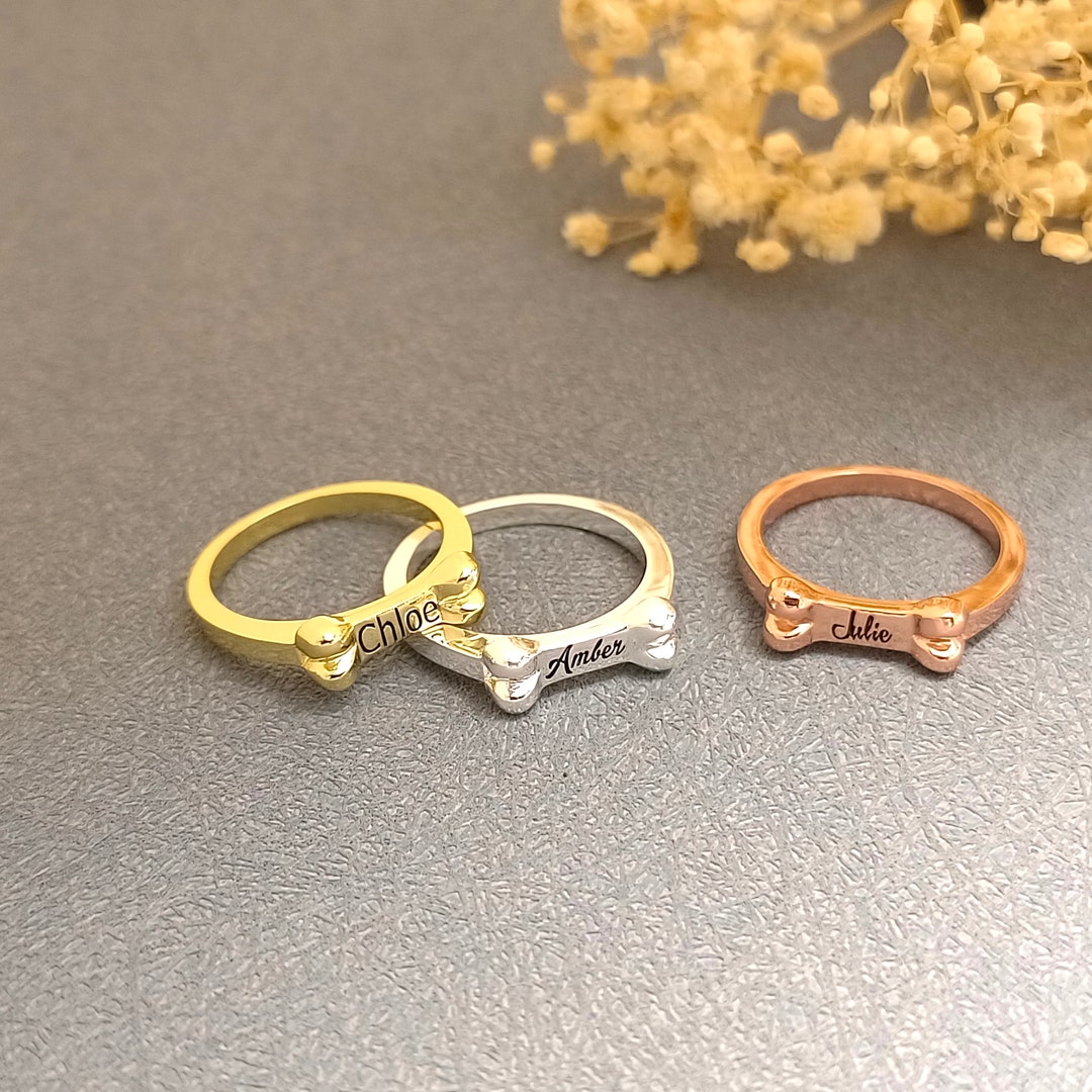 Custom Dog Bone Ring • Pet Name Ring • Engraved Ring • Gifts for Pet ...