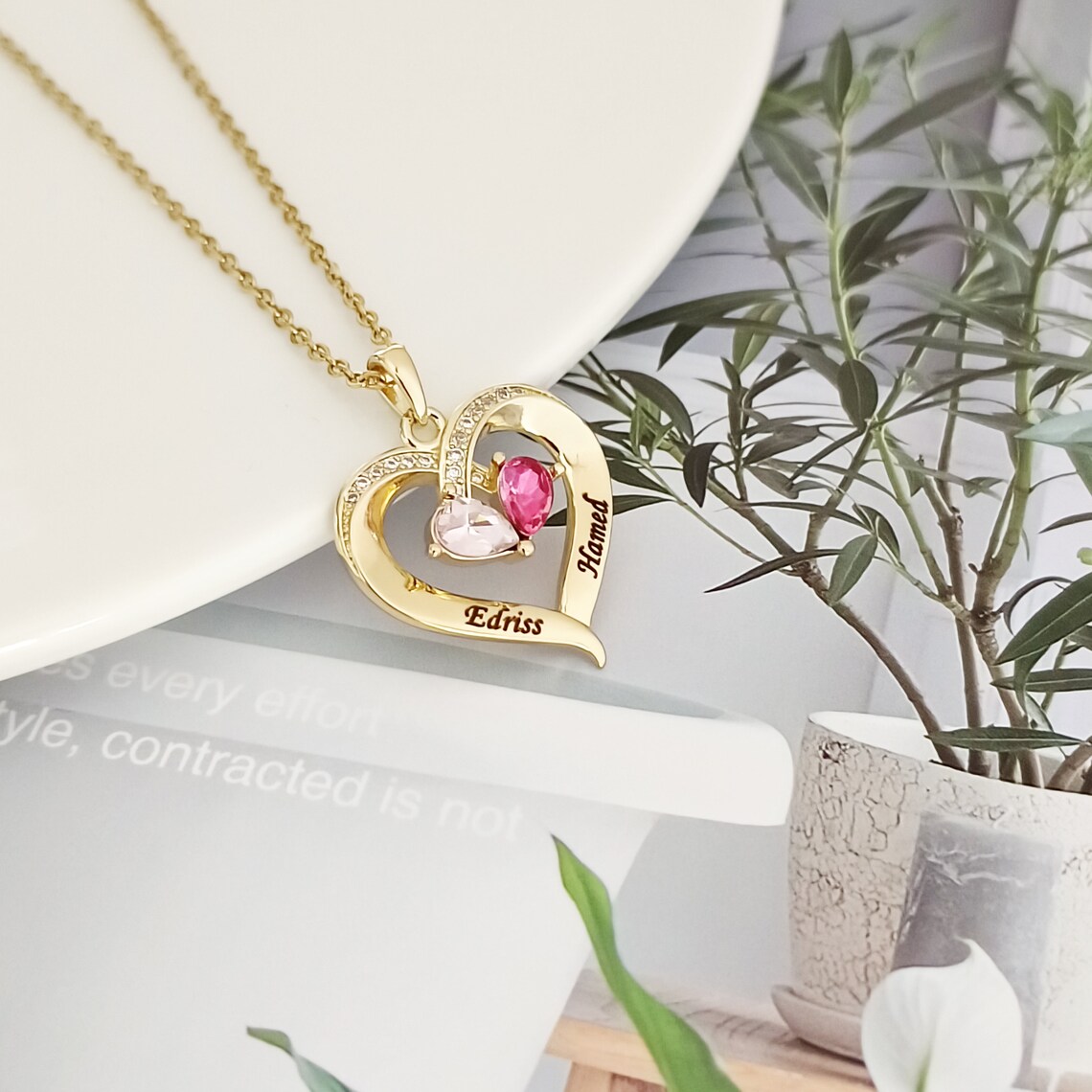 Custom Birthstone Necklace Name Necklace Heart Necklace - Etsy