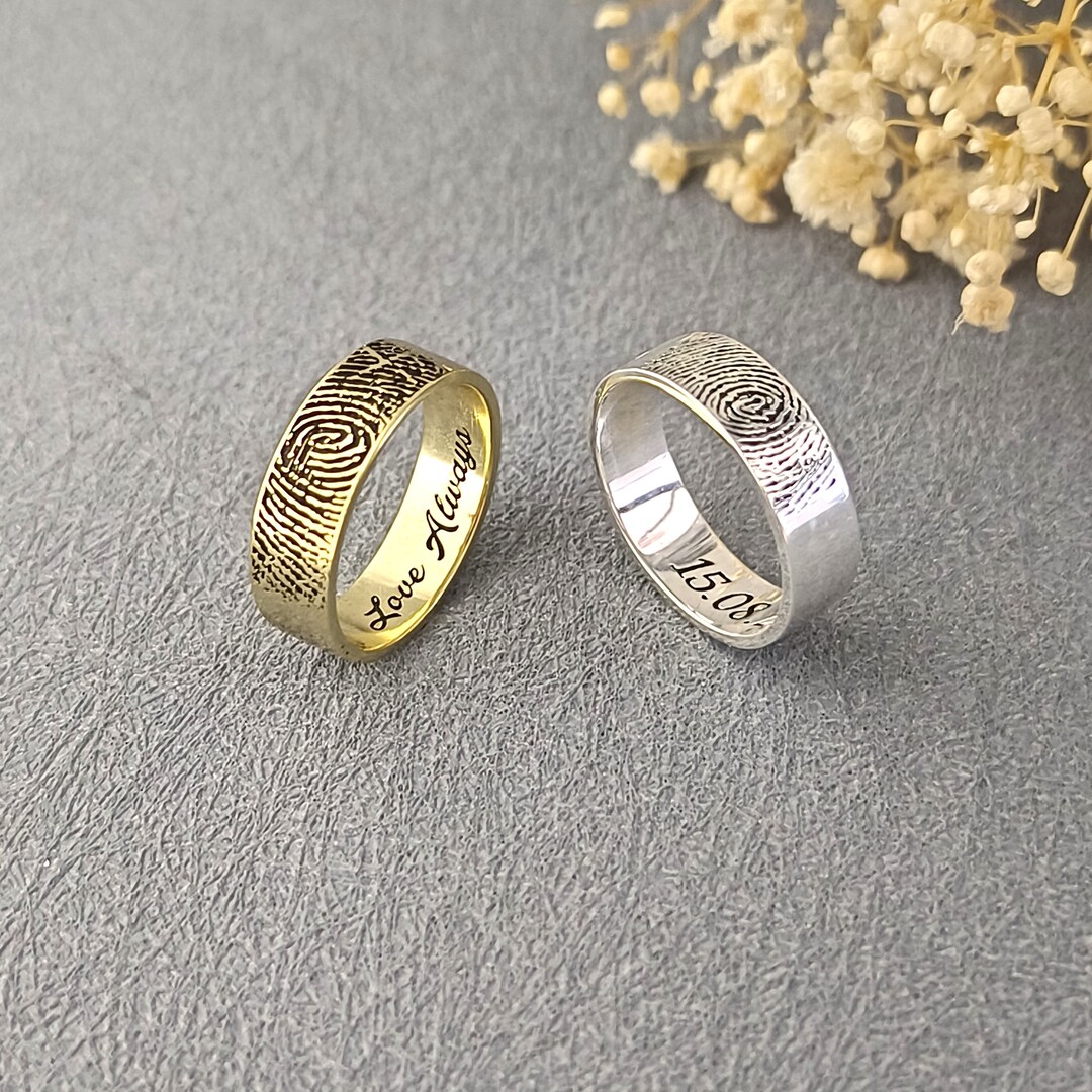 Custom Fingerprint Band Ring • Actual Fingerprint Ring • Promise Ring • Dainty Ring • Christmas ...