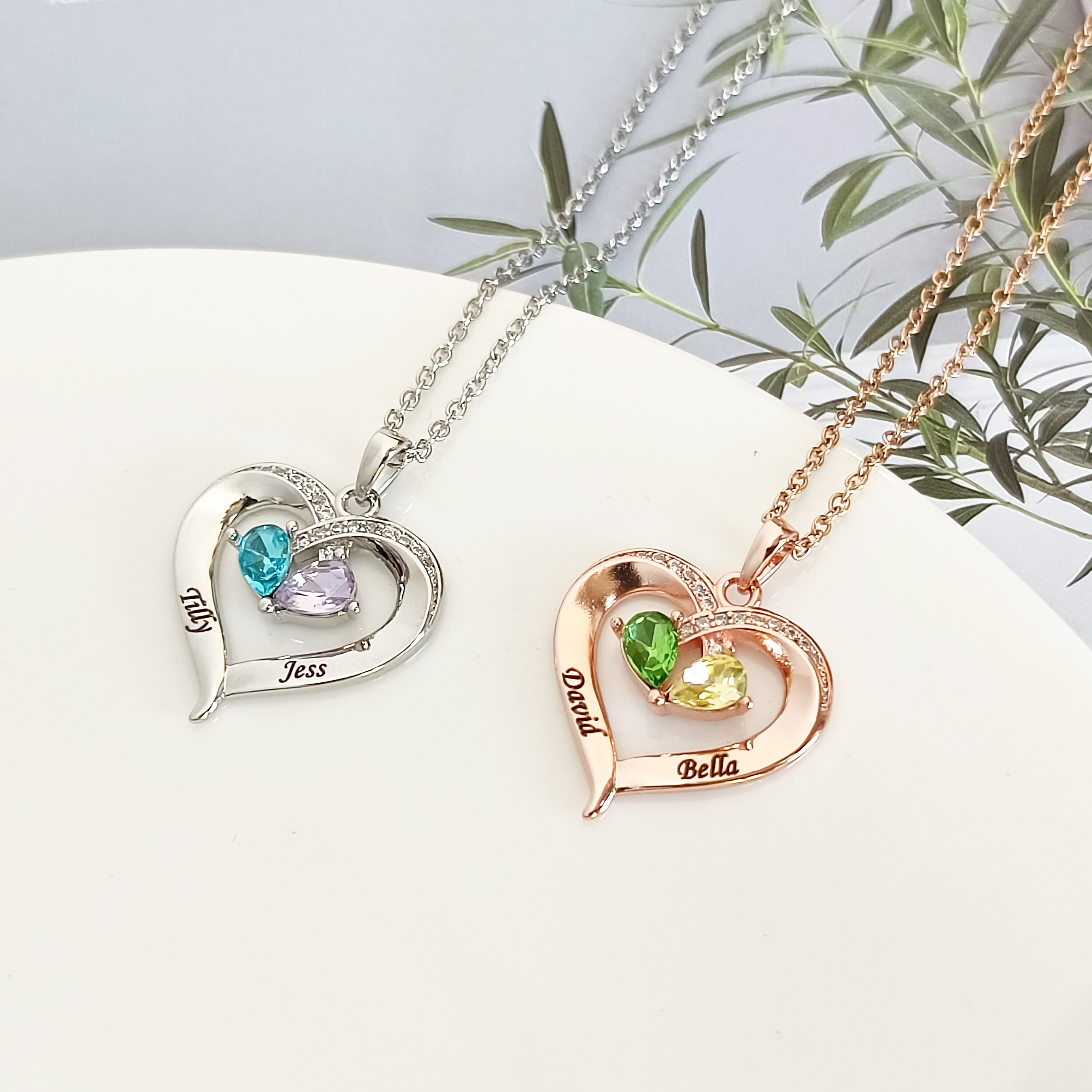 Custom Birthstone Necklace Name Necklace Heart Necklace - Etsy