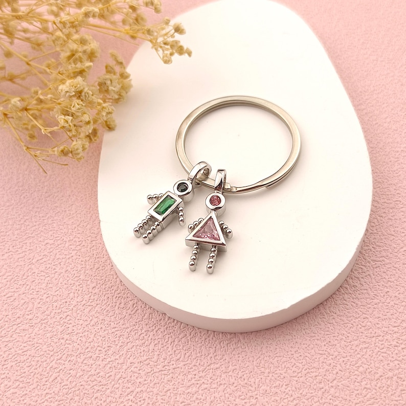 Custom Birthstone Kids Charms Pendant • Triangle Girl Keychain • Family ...