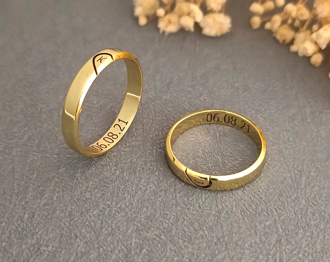 Personalized Couple Rings,custom Heart Name Rings,initial Couple Ring ...