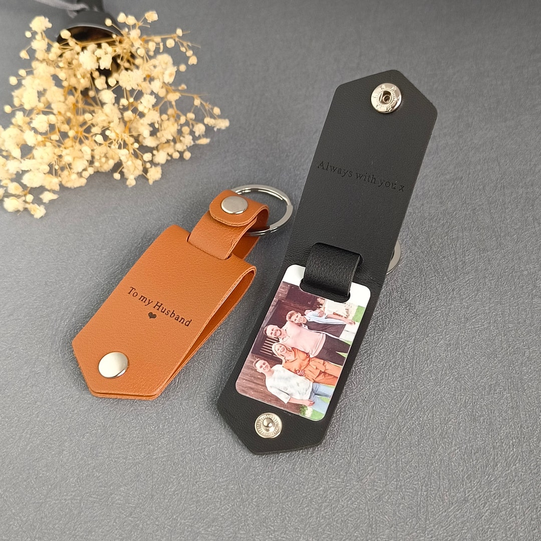 Customized Photo Keychain, Leather Keychain, Gift for Him, Gift for ...