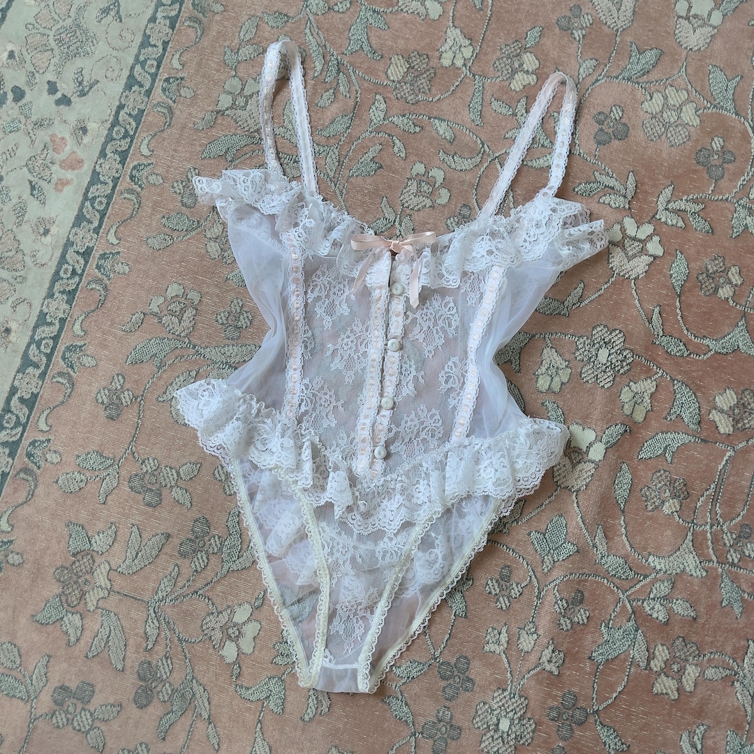 Vintage 1980s White Lace Sheer Teddy (small) - Etsy