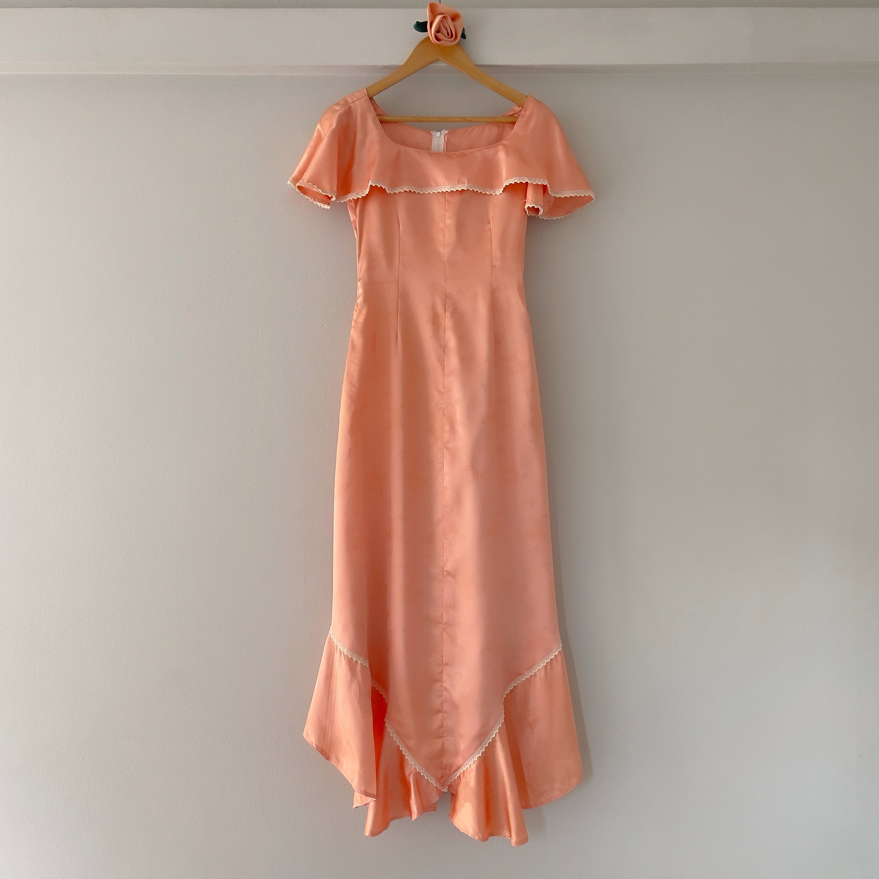 Vintage Peach Floral Satin Dress XXS-XS - Etsy