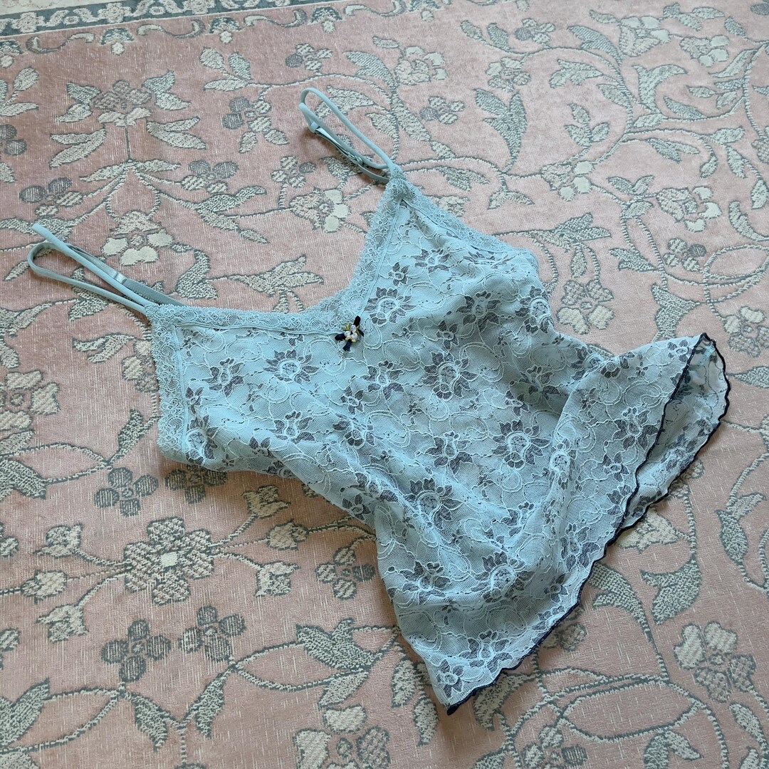 Vintage Victoria’s Secret 2000s Dusty Blue Floral Mesh Lace Camisole (M ...