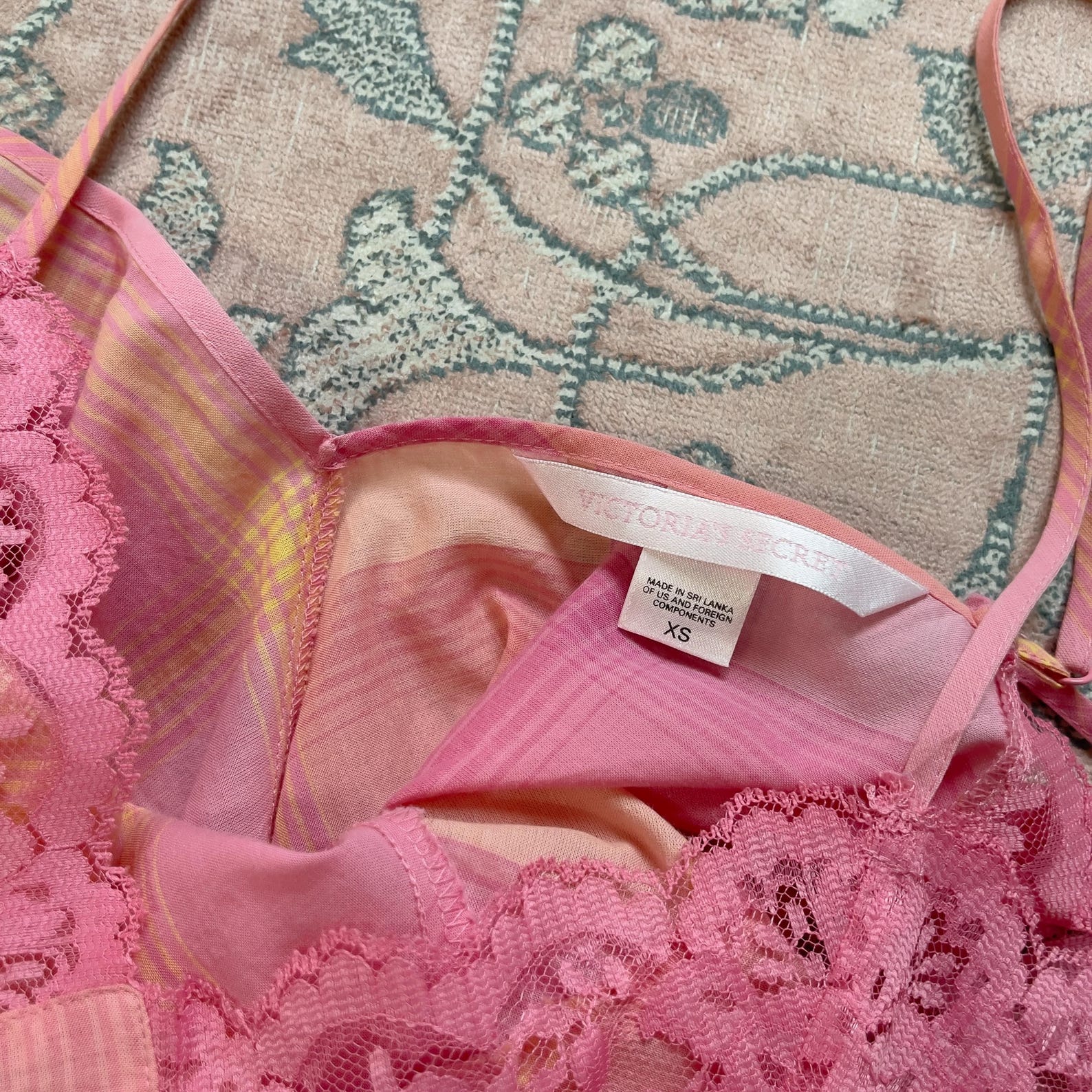 Vintage Victoria’s Secret 2000s Pink Plaid Cotton Lace Mini Slip Dress ...
