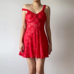 Vintage Red Lace Sheer Mini Dress M-L - Etsy