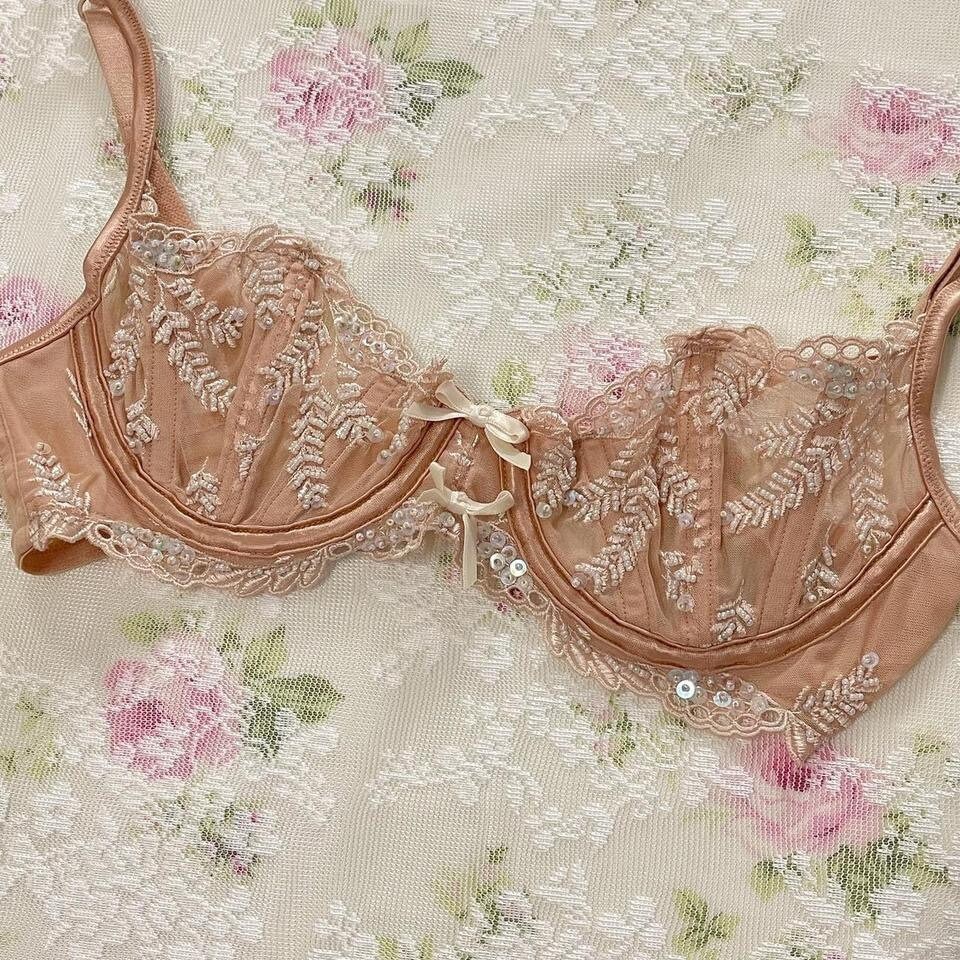 Vintage VS Brown Floral Embroidered Mesh Bra (34B/32C) - Etsy