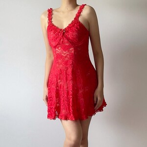 Vintage Red Lace Sheer Mini Dress M-L - Etsy