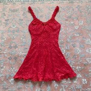 Vintage Red Lace Sheer Mini Dress M-L - Etsy