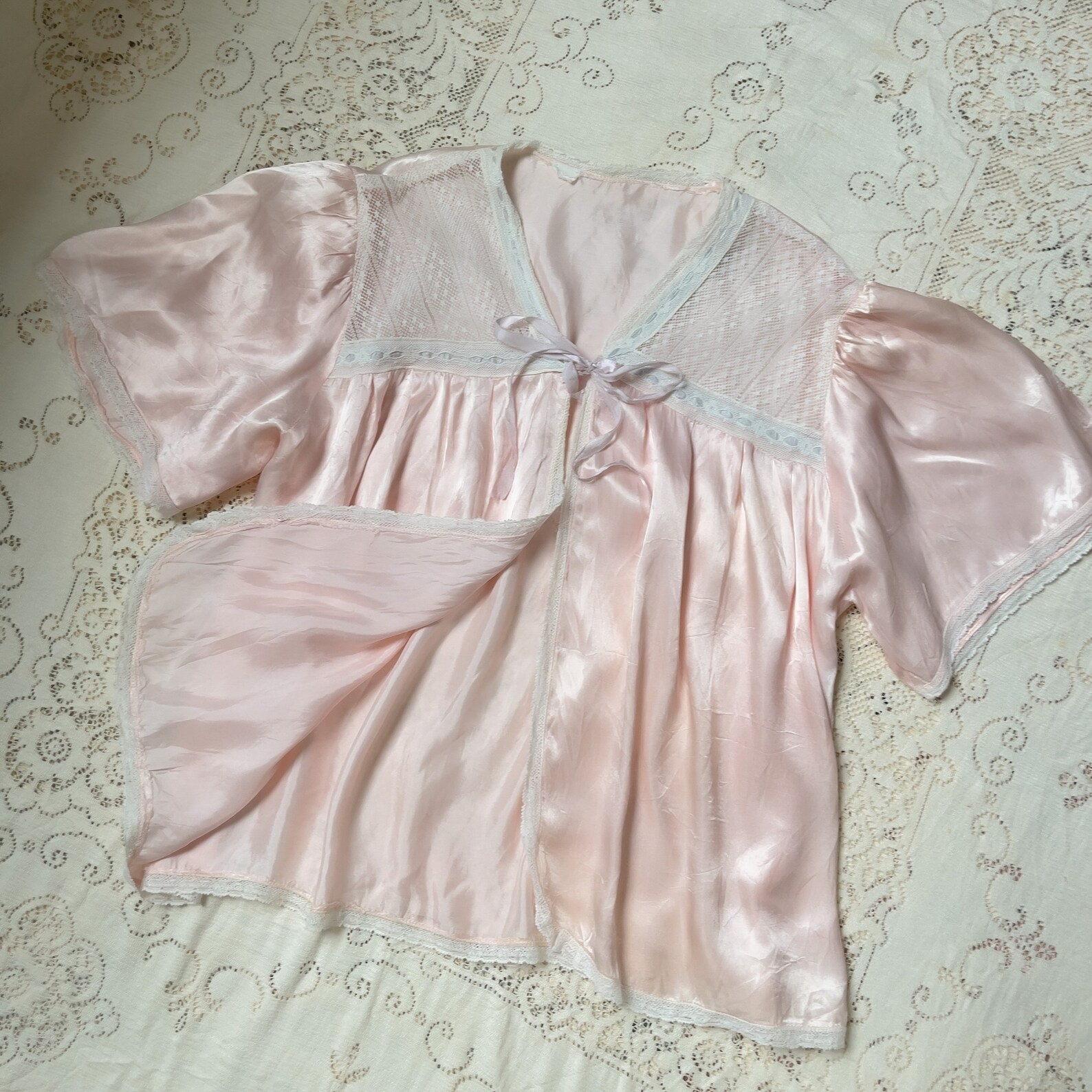 Vintage 90's Pastel Pink Satin Bed Jacket XS-M - Etsy