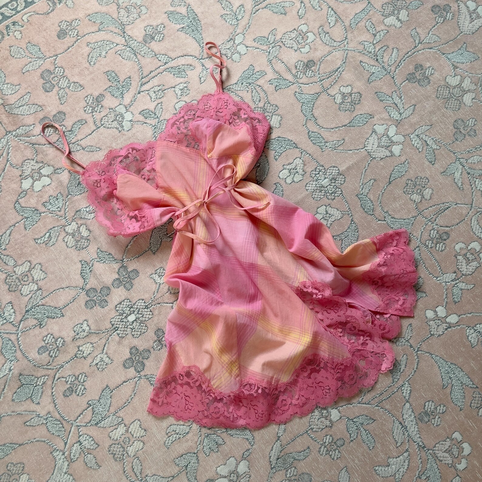 Vintage Victoria’s Secret 2000s Pink Plaid Cotton Lace Mini Slip Dress ...