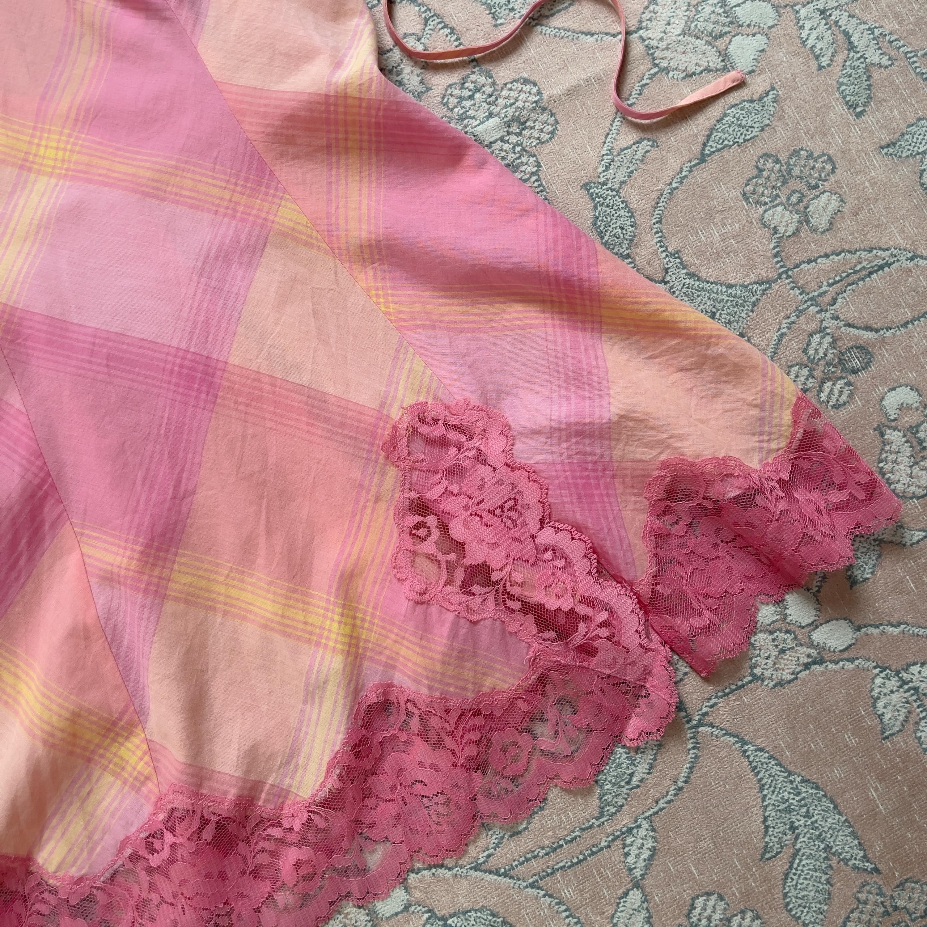 Vintage Victoria’s Secret 2000s Pink Plaid Cotton Lace Mini Slip Dress ...