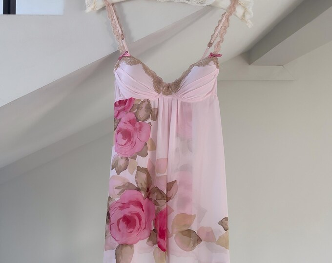 Adorable Y2K Pink Roses Chiffon Semi-sheer Bustier Slip Dress (S-M) - Etsy