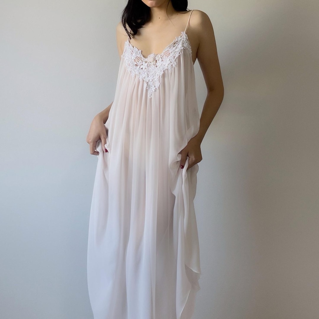 Romantic Pale Pink Chiffon Sheer Slip Gown (S-M) - Etsy