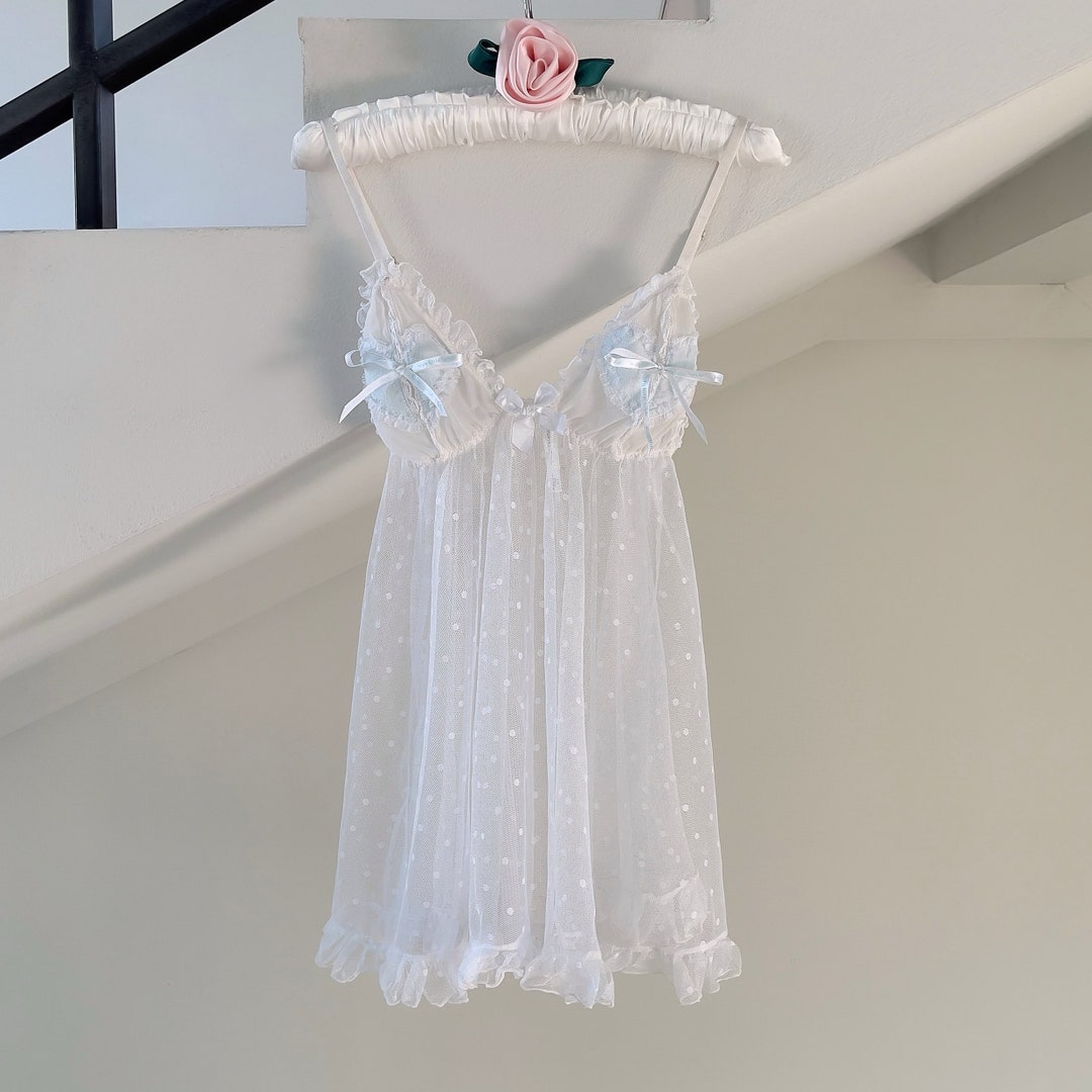 VS White Polka Dots Sheer Mesh Mini Dress/camisole XS-S - Etsy