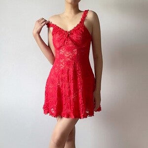Vintage Red Lace Sheer Mini Dress M-L - Etsy