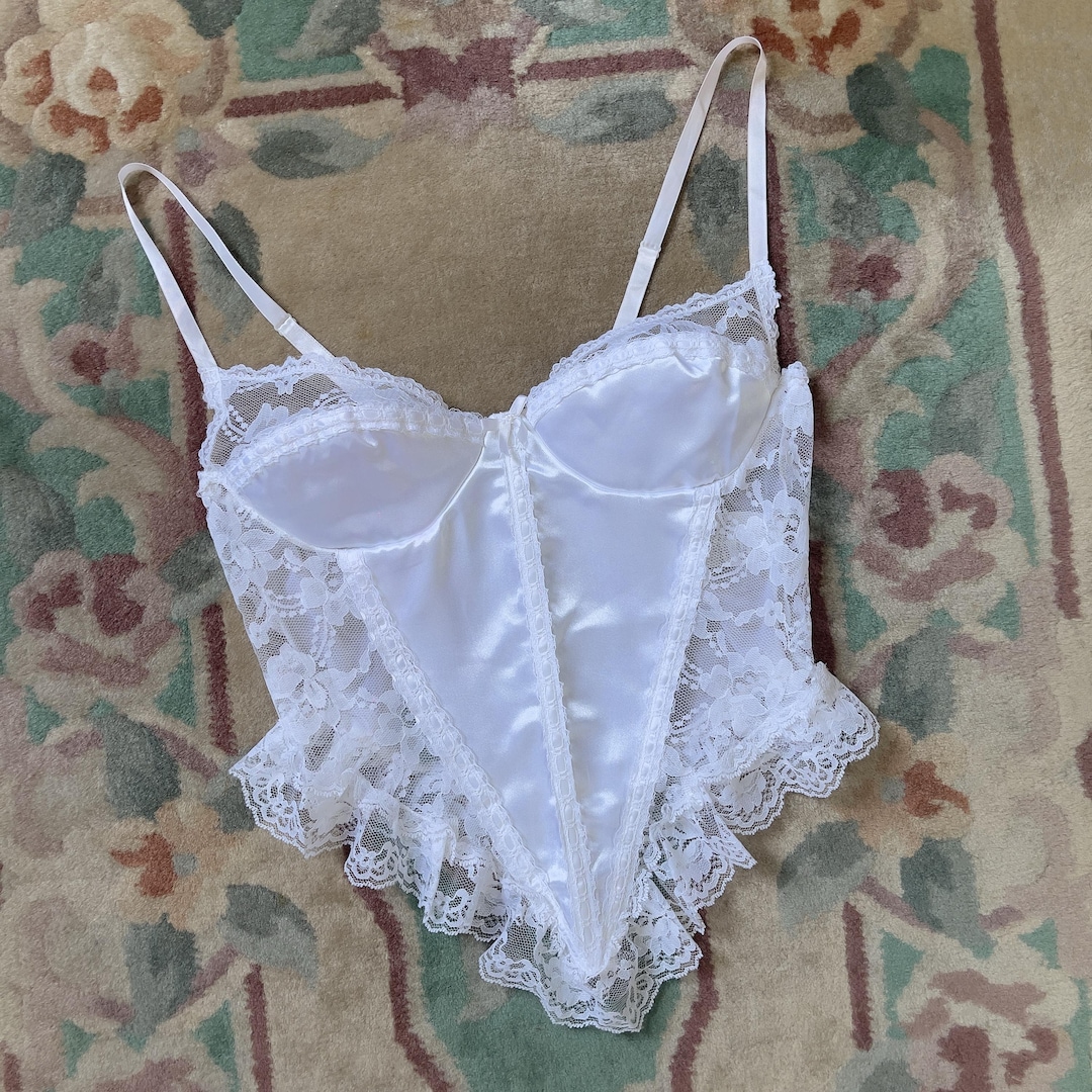 Romantic 1980's White Satin & Lace Bustier (medium) - Etsy