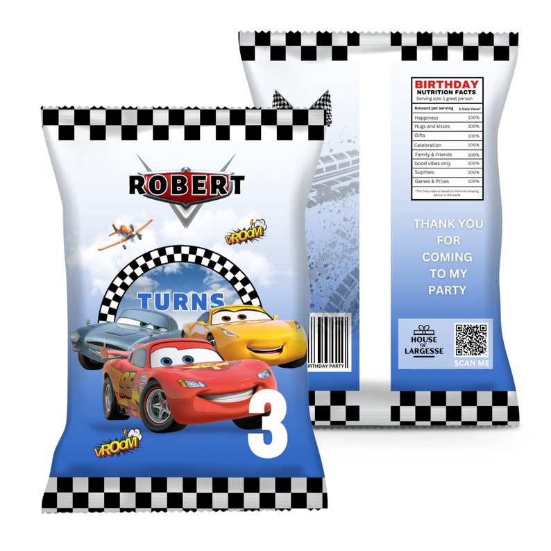 Personalised Chip Bags for Birthday, Birthday Favours, Chip Bags, Cars ...