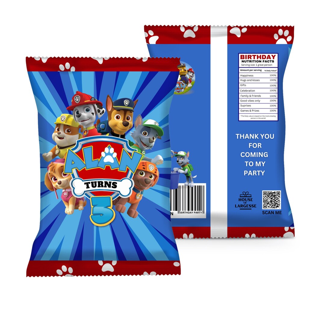 Personalised Chip Bags Birthday Favours Party Favours Paw - Etsy