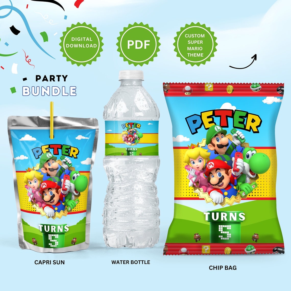 Personalised Chip Bag , Birthday Favours, Super Mario Chip Bag, Super ...