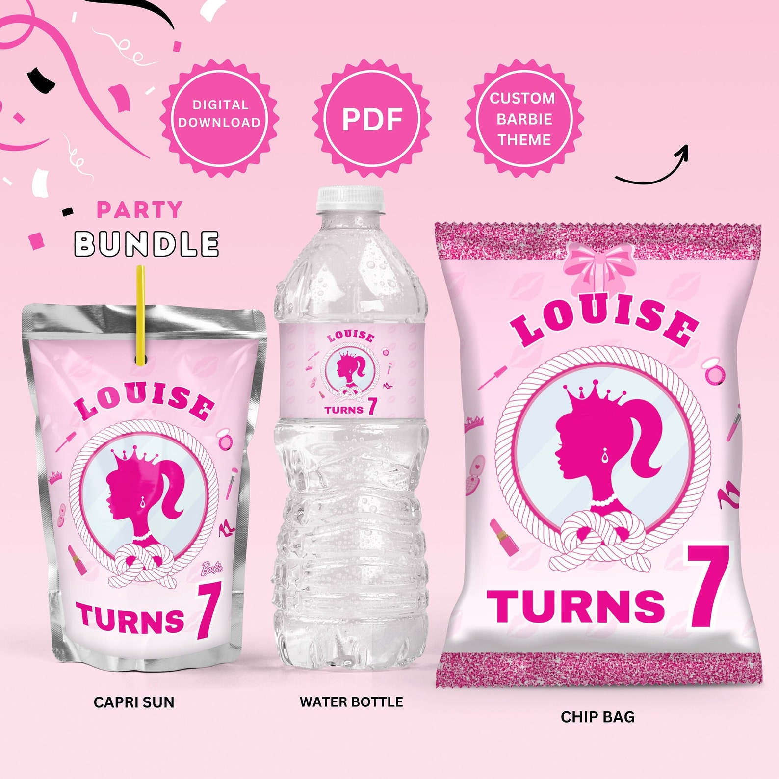 Personalised Chip Bag , Birthday Favours, Barbie Chip Bag , Barbie ...