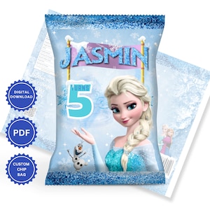 Personalised Chip Bag, Party Favours, Frozen Theme, Frozen Chip Bag ...