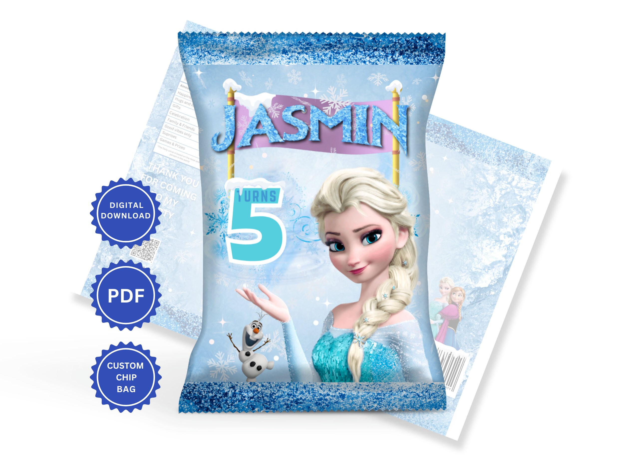Personalised Chip Bag, Party Favours, Frozen Theme, Frozen Chip Bag ...