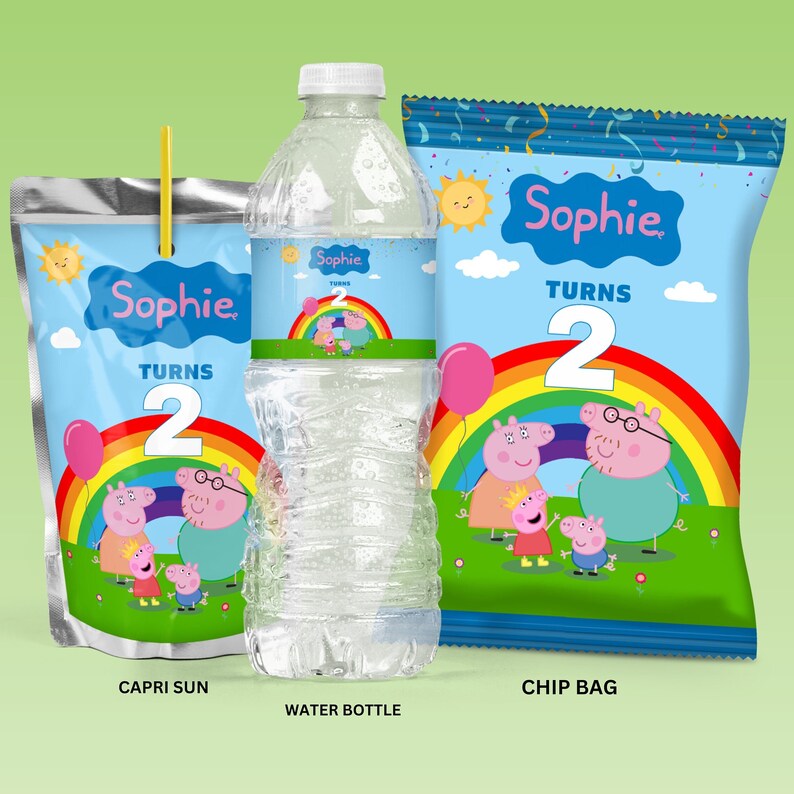 Personalised Capri Sun, Personalised Chip Bag, Birthday Favours, Peppa ...