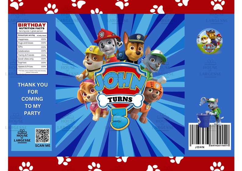 Personalised Chip Bags Birthday Favours Party Favours Paw - Etsy