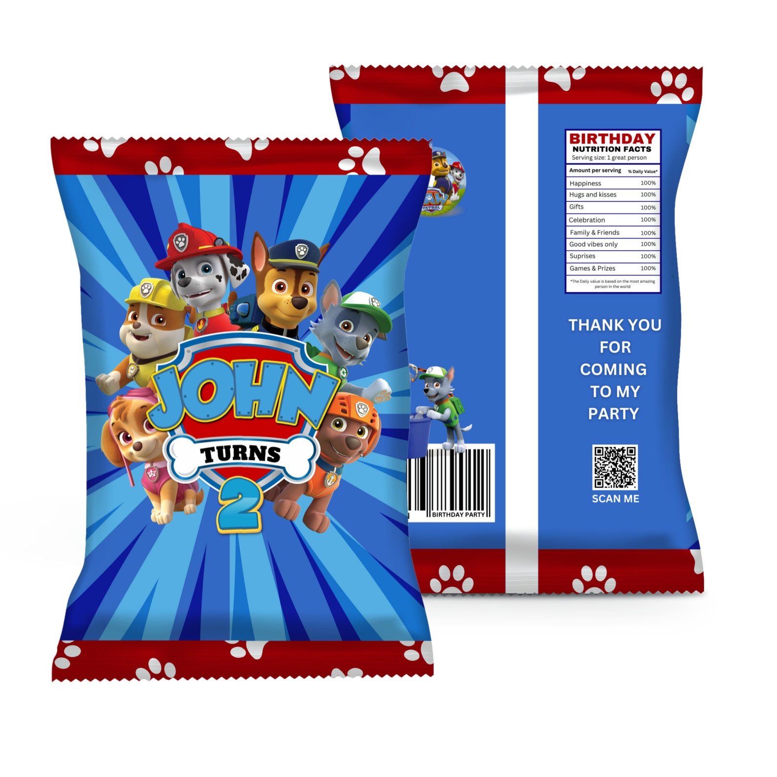 Personalised Chip Bags Birthday Favours Party Favours Paw - Etsy