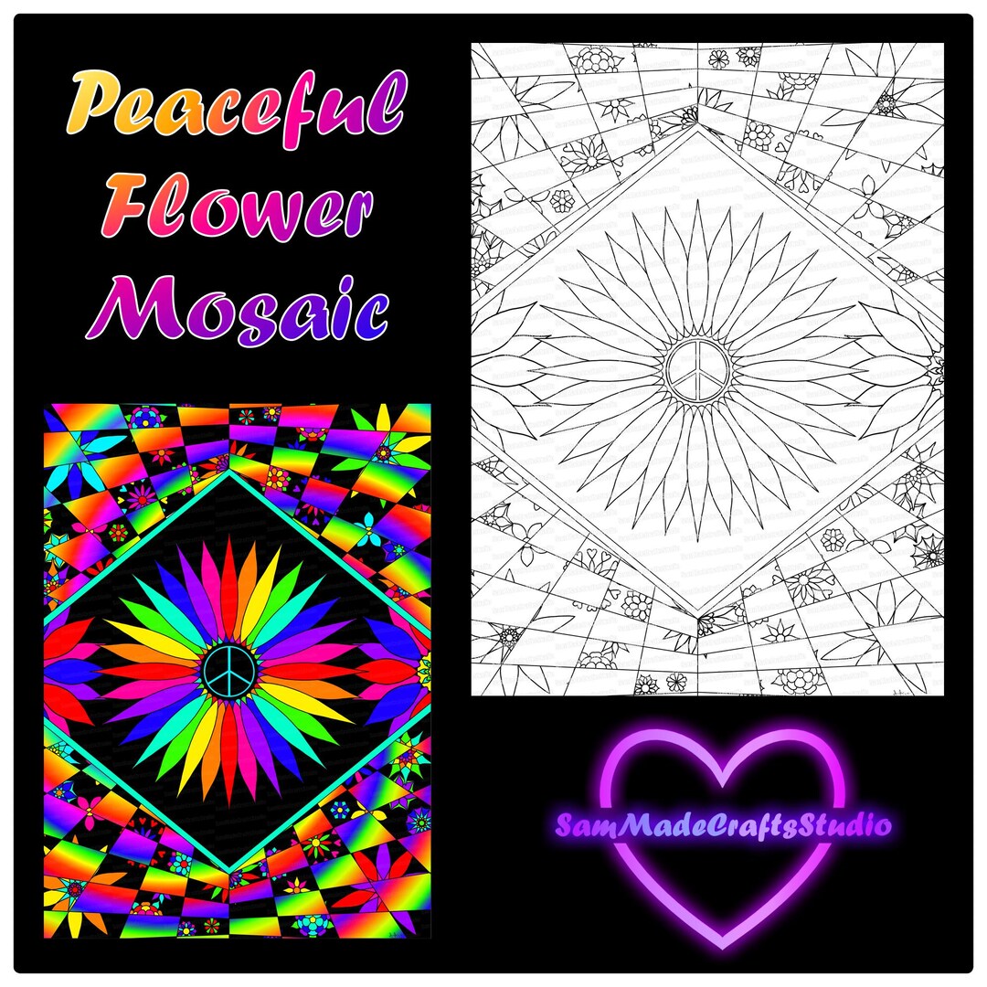 Peaceful Flower Mosaic - Adult Coloring Page - Etsy