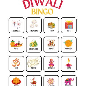 Diwali Printable Games, Diwali Printable Bingo Printable Diwali Bingo ...