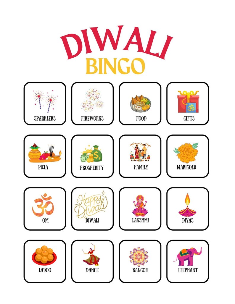 Diwali Printable Games, Diwali Printable Bingo Printable Diwali Bingo ...