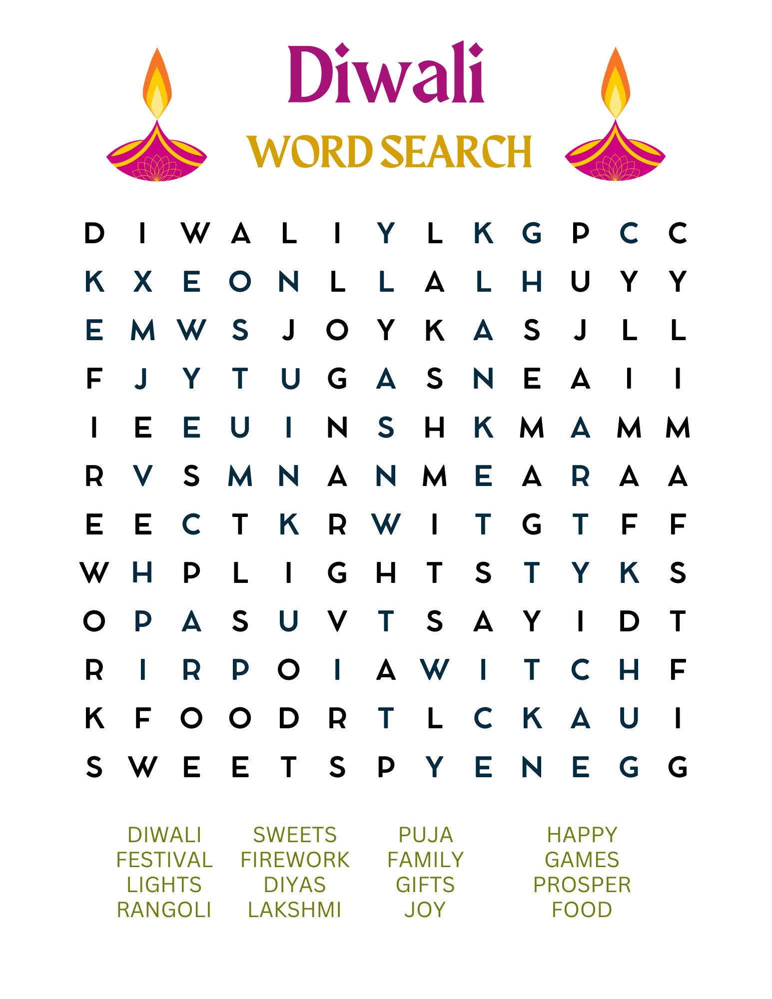 Diwali Printable Games, Diwali Printable Word Search - Etsy