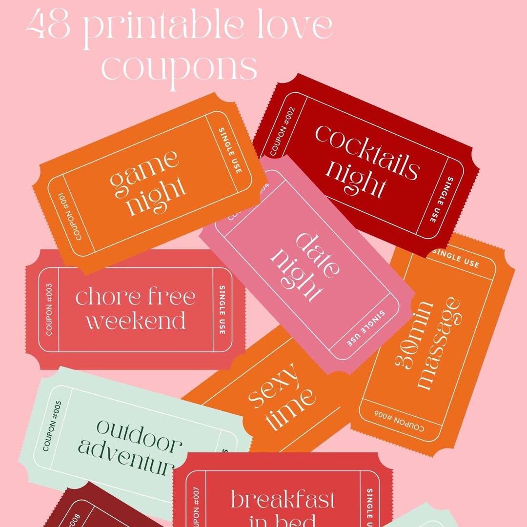 Love Coupons Printable Love Coupons Valentines Day 48 Love Coupons DIY ...