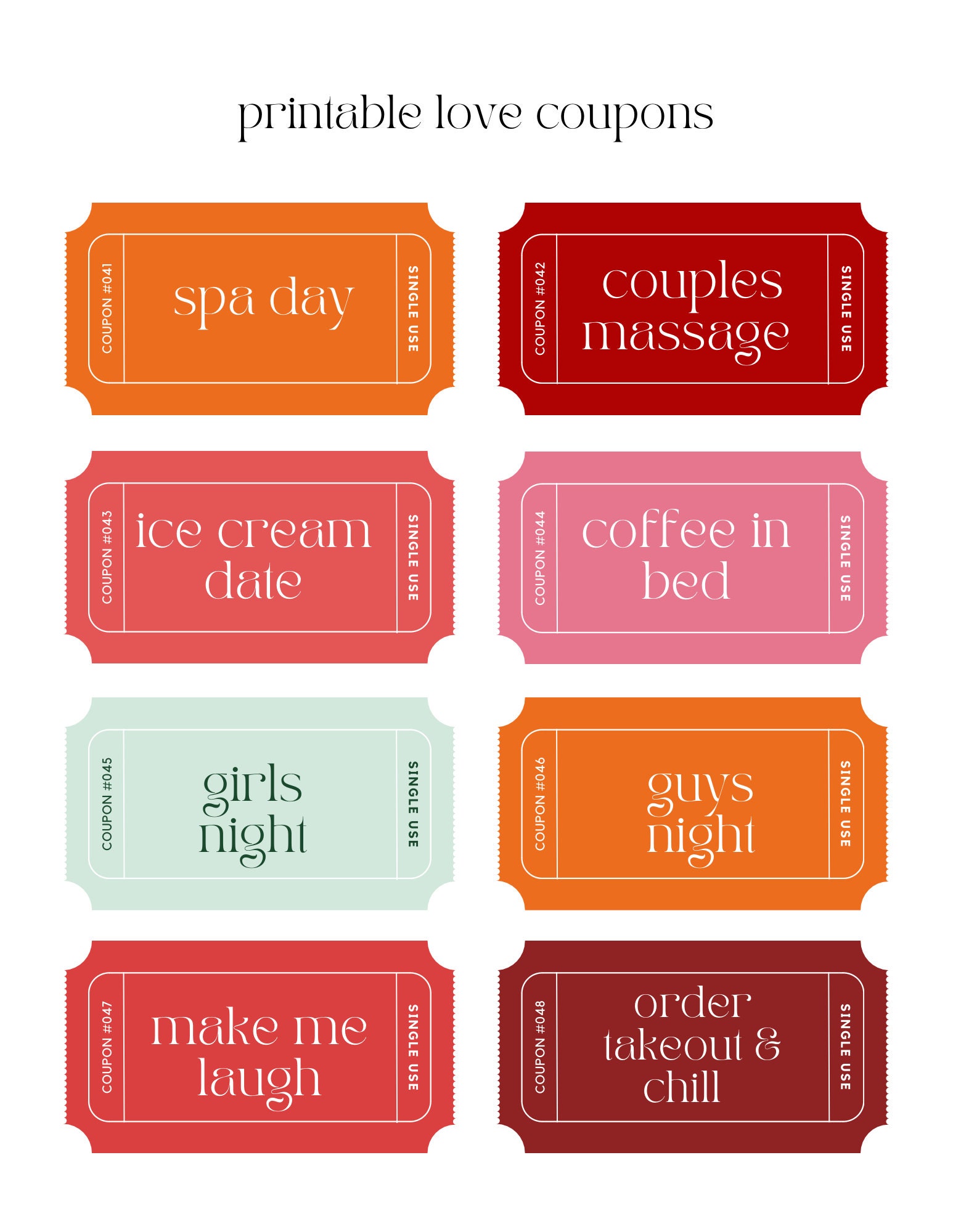 Love Coupons Printable Love Coupons Valentines Day 48 Love Coupons DIY ...
