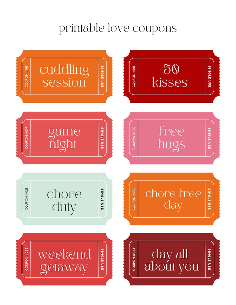 Love Coupons Printable Love Coupons Valentines Day 48 Love Coupons DIY ...