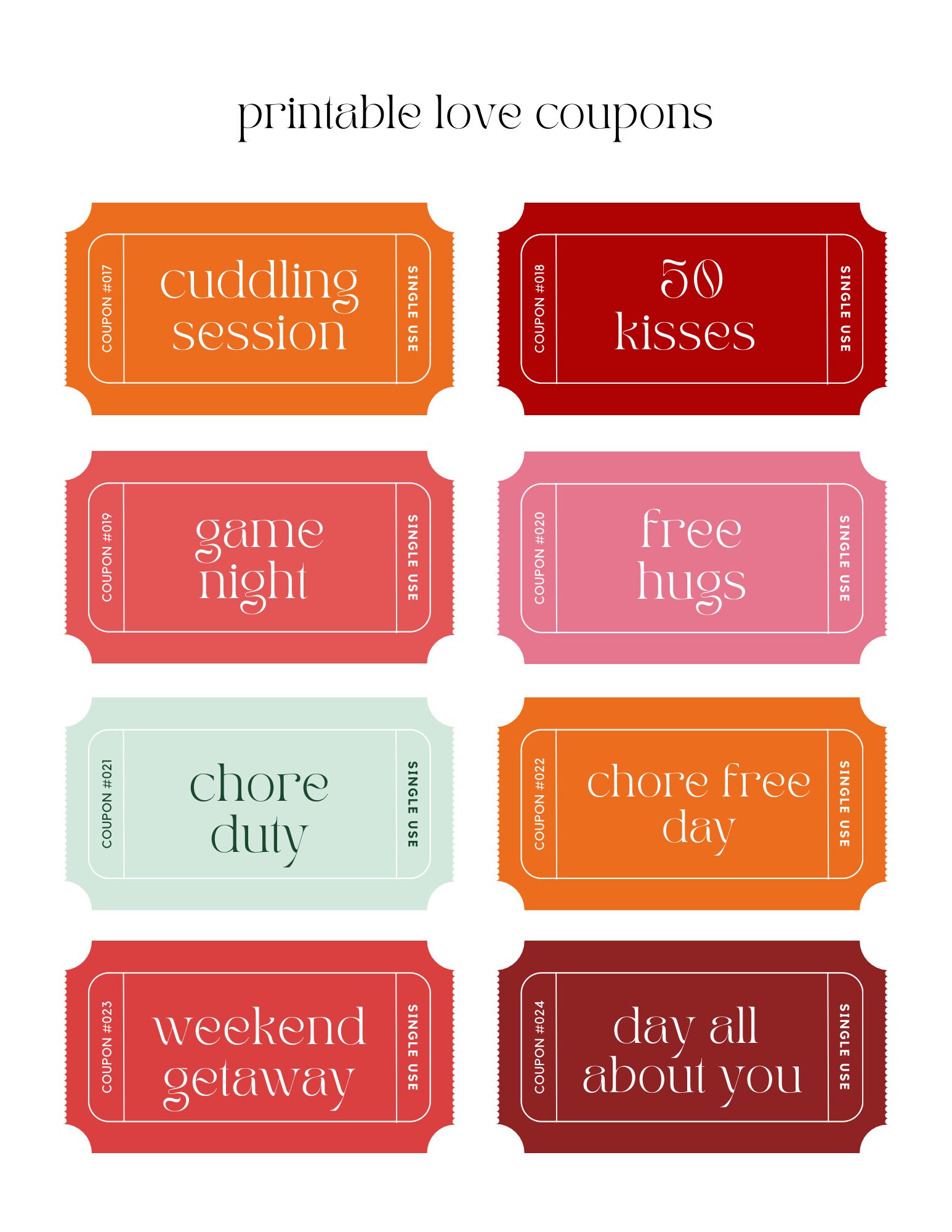 Love Coupons Printable Love Coupons Valentines Day 48 Love Coupons DIY ...