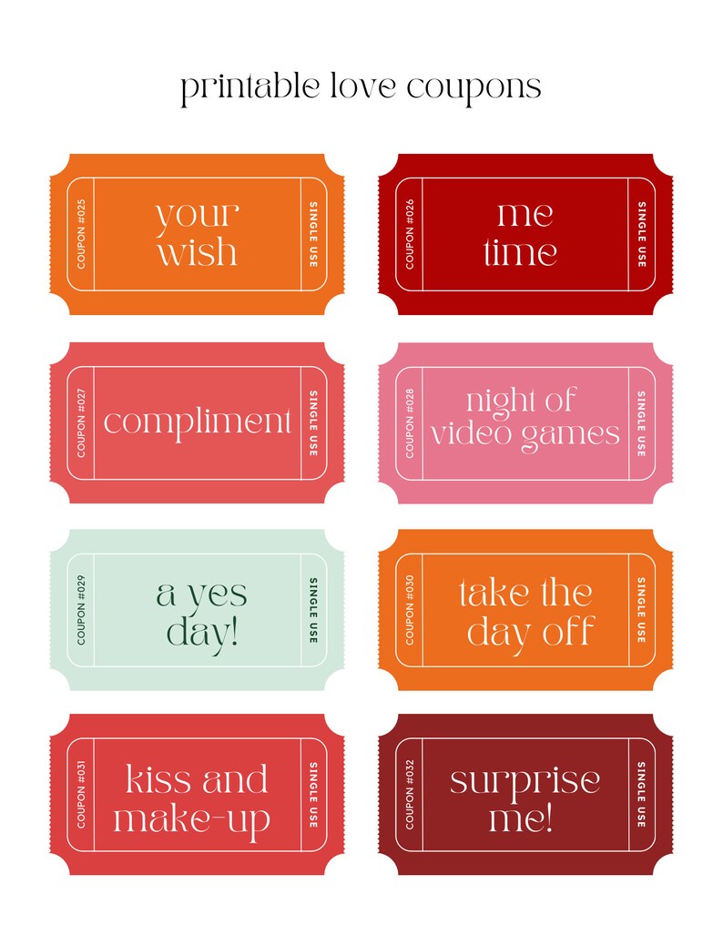 Love Coupons Printable Love Coupons Valentines Day 48 Love Coupons DIY ...