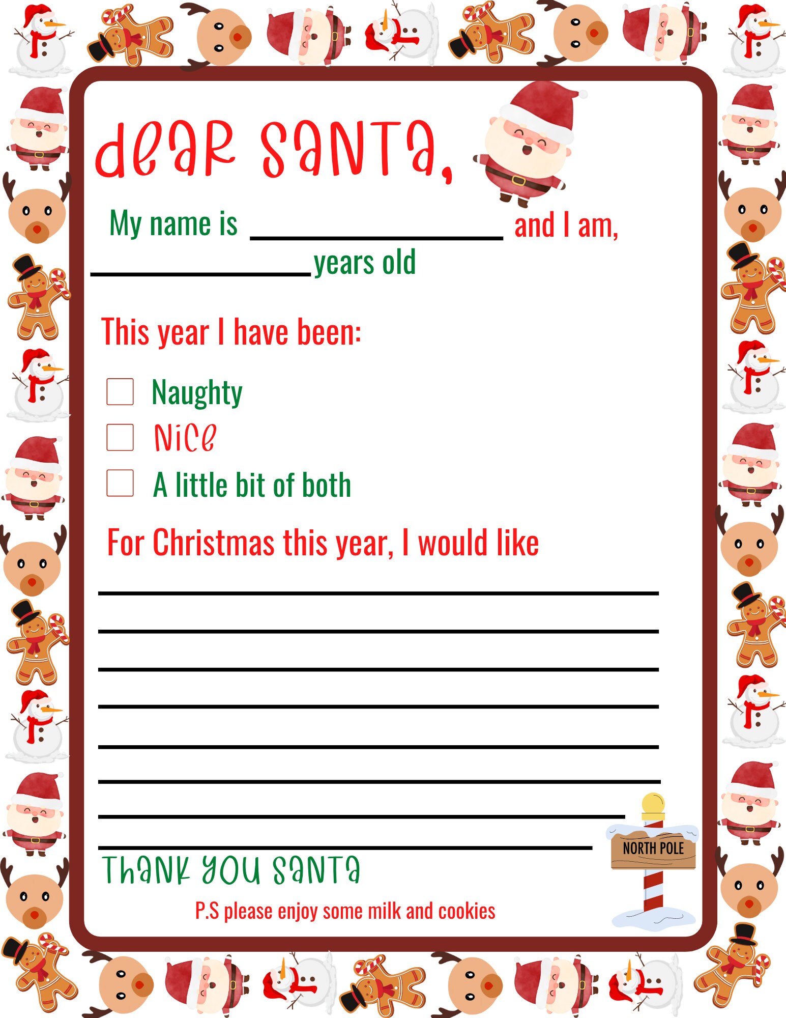 Carta Imprimible A Santa Para Niños Haz Deseos Mágicos Etsy México