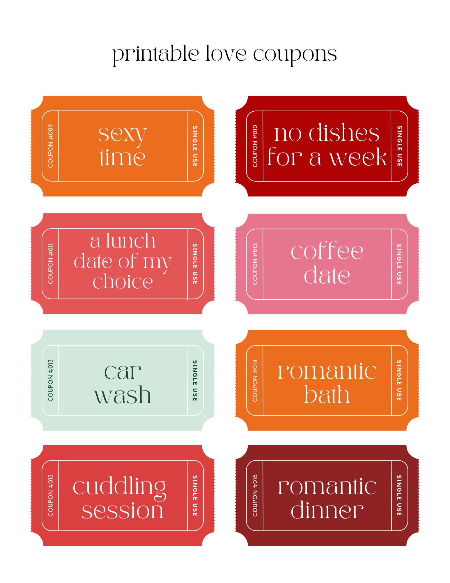 Love Coupons Printable Love Coupons Valentines Day 48 Love Coupons DIY ...