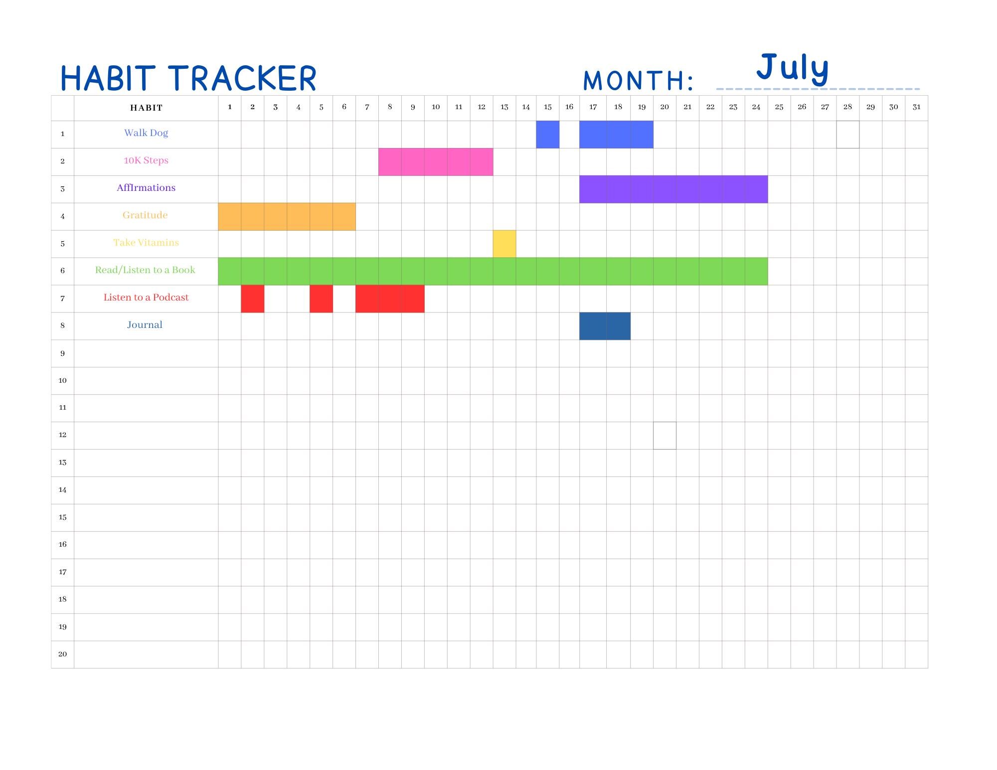 Monthly Habit Tracker Printable Habit Tracker 30 Day Habit Tracker Goal ...