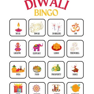 Diwali Printable Games, Diwali Printable Bingo Printable Diwali Bingo ...