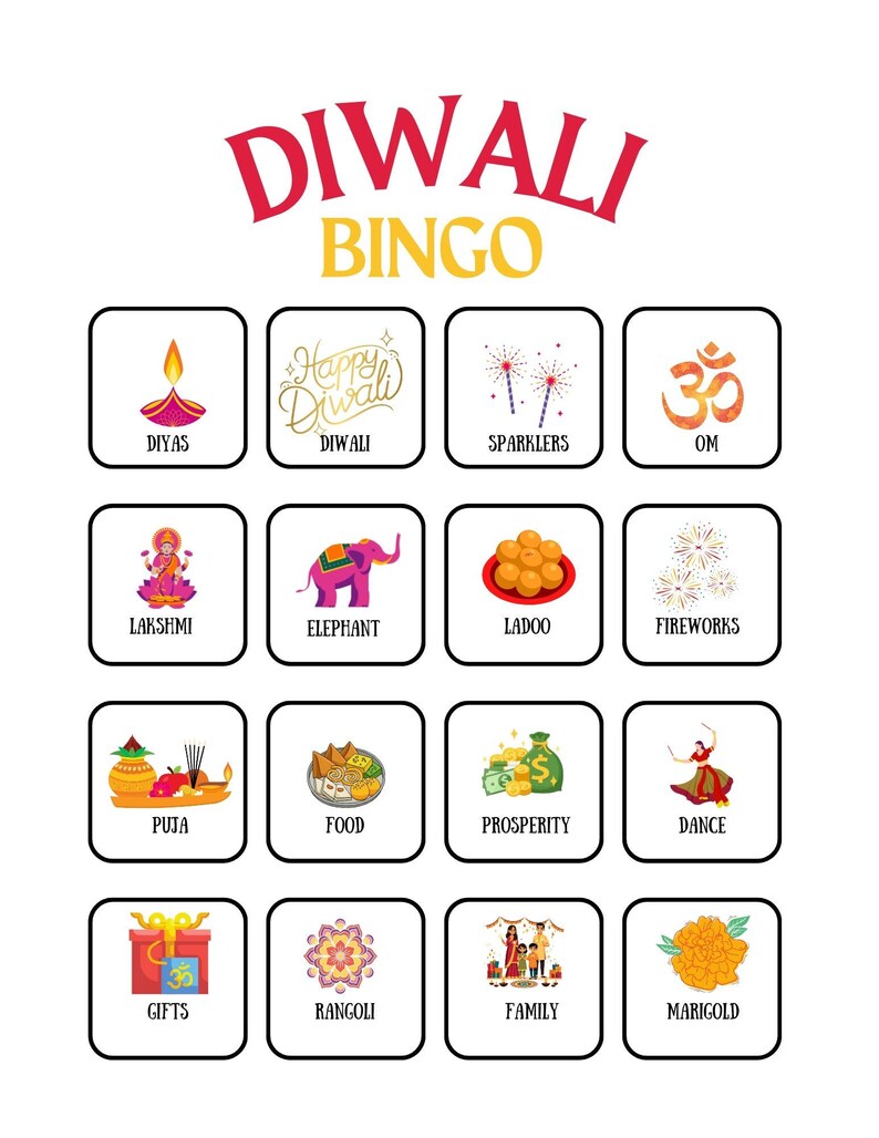 Diwali Printable Games, Diwali Printable Bingo Printable Diwali Bingo ...