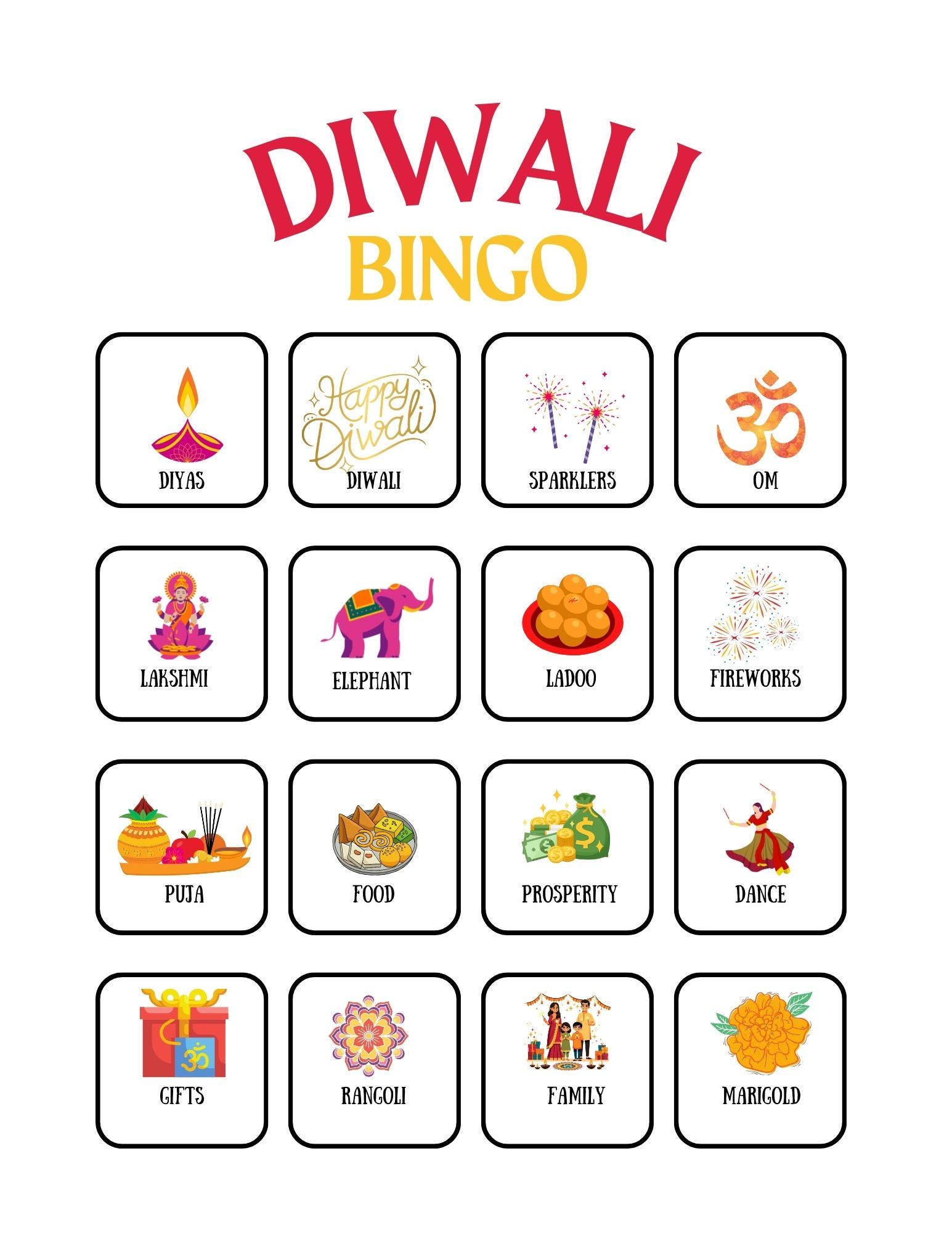 Diwali Printable Games, Diwali Printable Bingo Printable Diwali Bingo ...